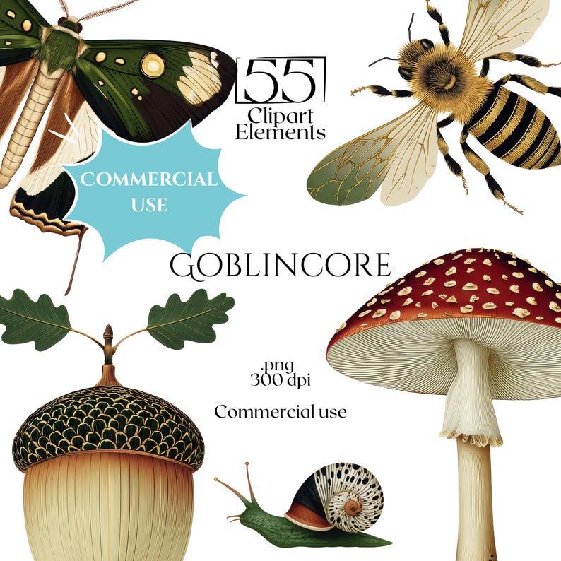 Goblincore Clipart Bundle – 55 Cozy PNG Elements for Junk Journals ...