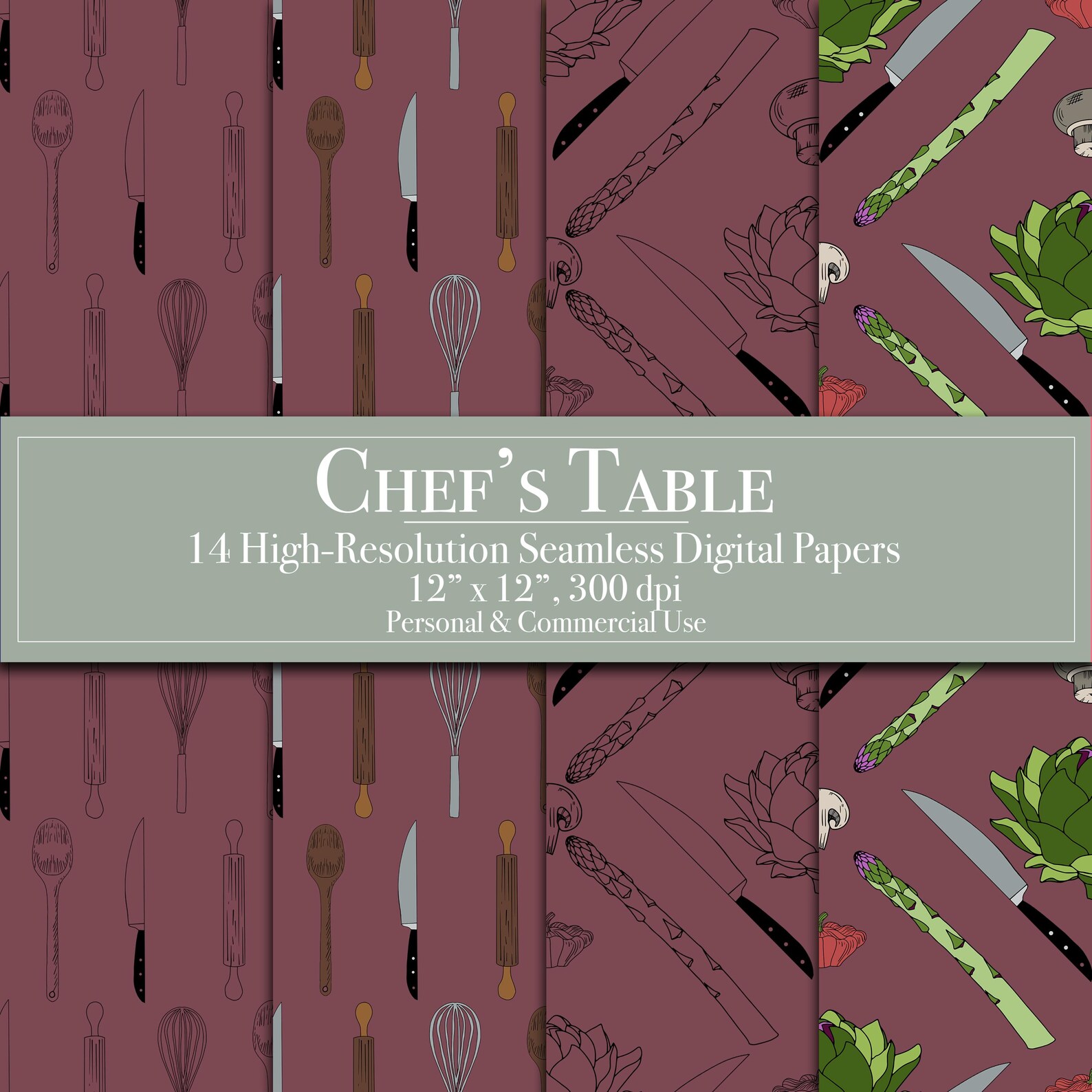 Cooking Digital Papers, Seamless Chef Pattern, Scrapbook Paper ...