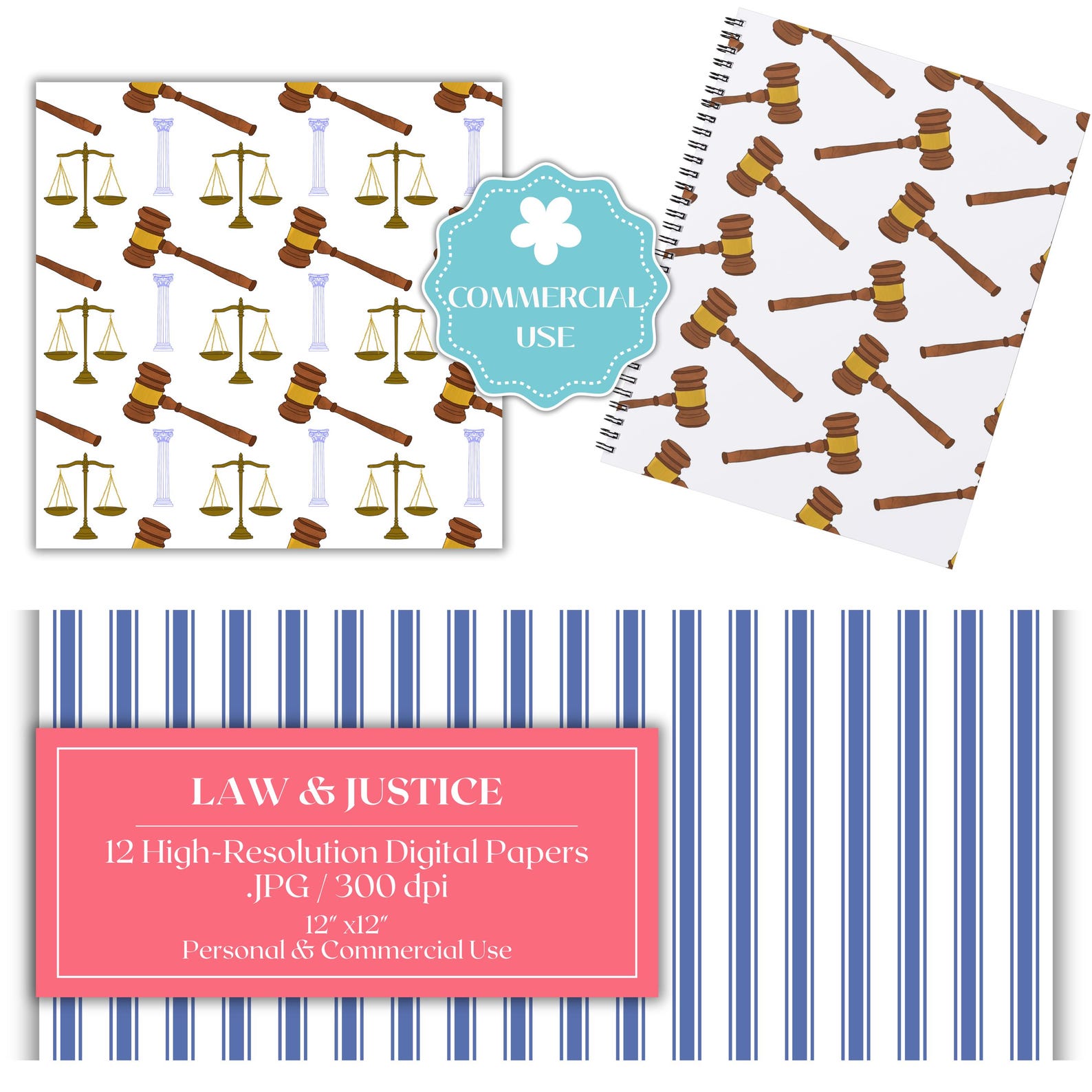 Law & Justice Digital Papers, Seamless Lawyer Pattern Scrapbook Paper ...