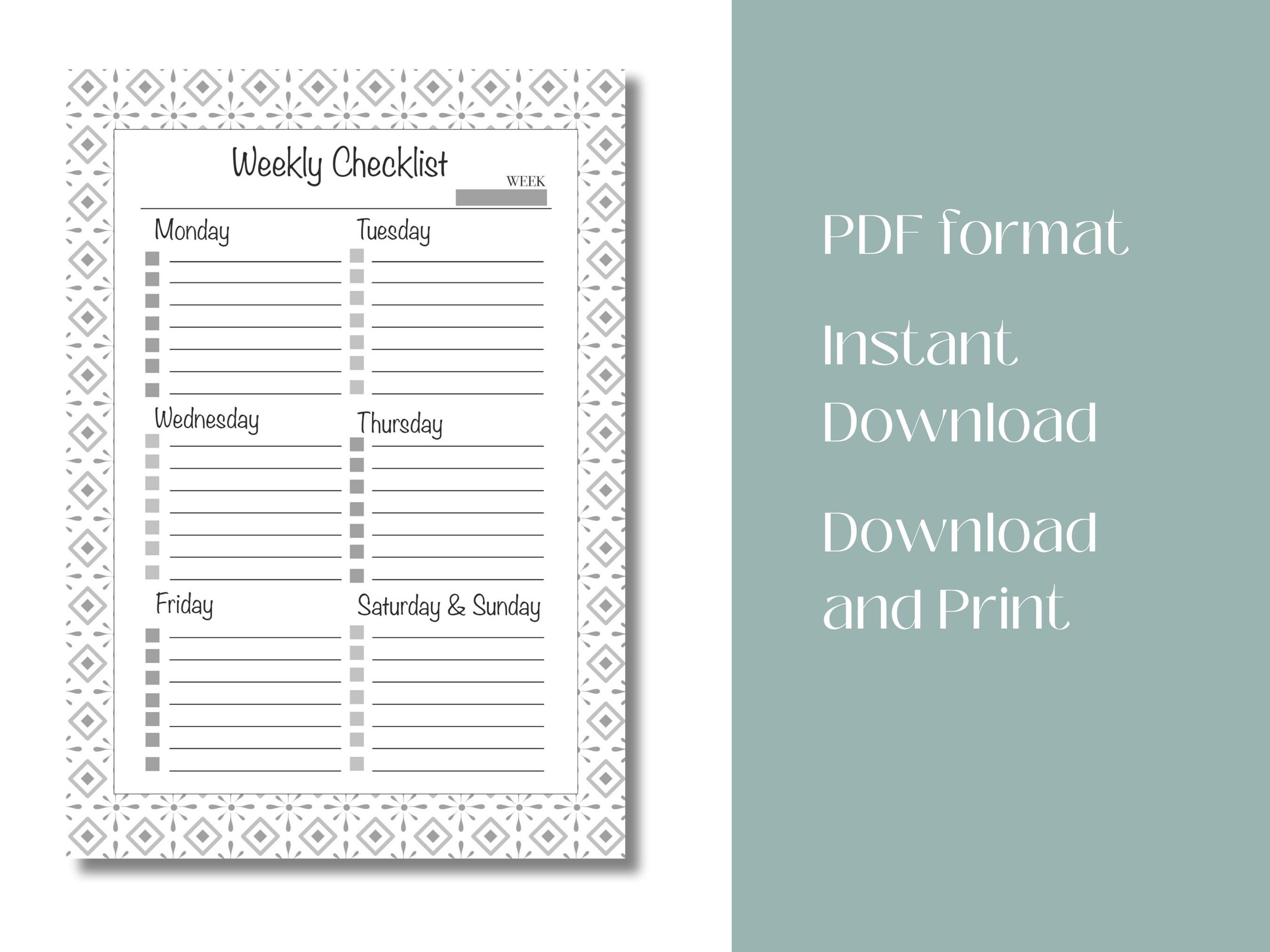 Boho Printable Weekly Checklist Template, Groovy Retro Theme, Blank ...