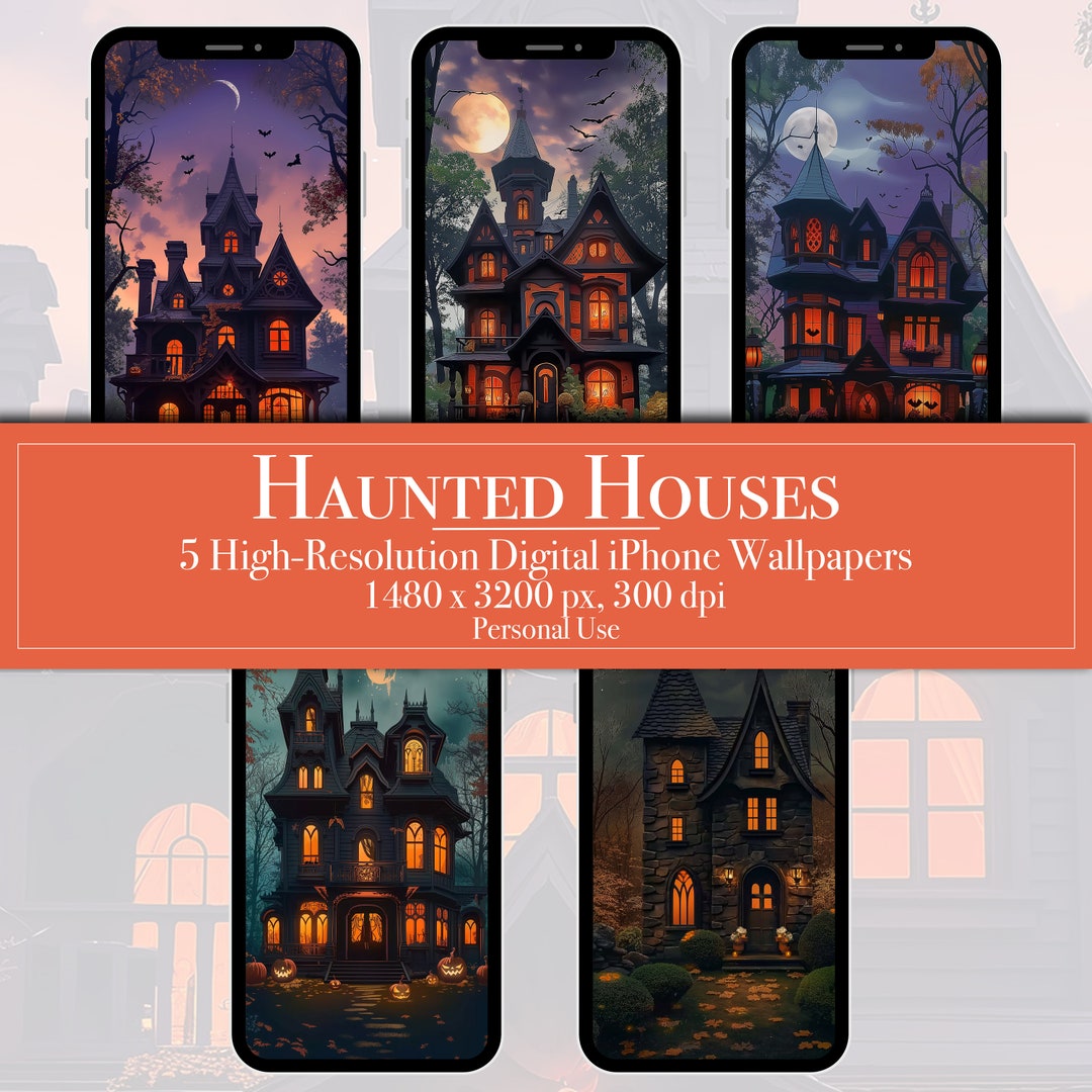5 Haunted Houses iPhone and Android Wallpapers, Halloween Digital ...