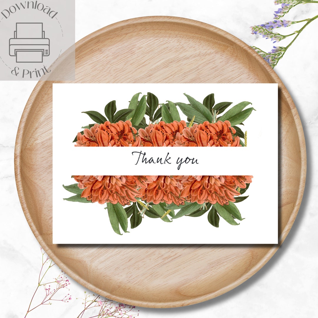 Pink Azalea Printable Thank You Card, Instant Download Print at Home ...