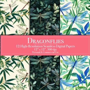 Dragonfly Digital Paper Pack, Seamless Dragonfly Scrapbook Pattern for Planner, Junk Journal ...