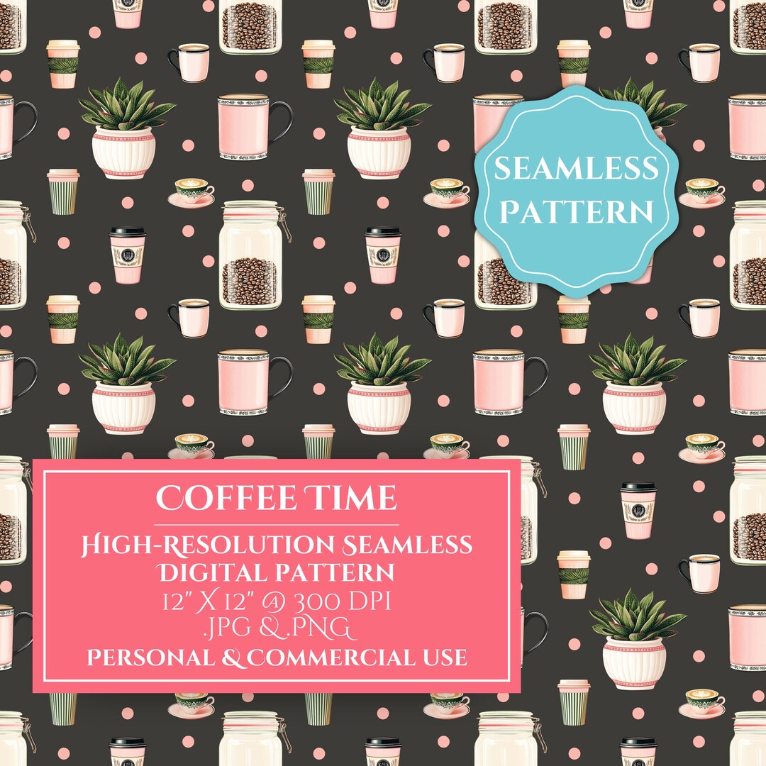 Coffee Time Digital Pattern I Cafe Repeating Pattern I Coffee Lover ...