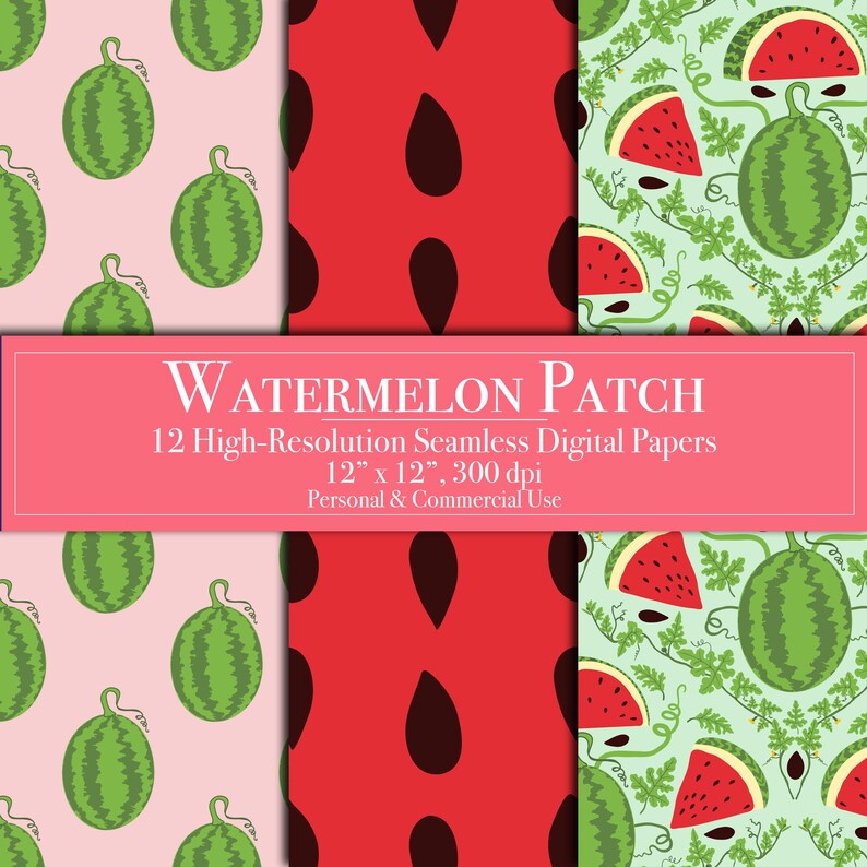 Watermelons Digital Paper, Cute Watermelons Seamless Digital Scrapbook ...