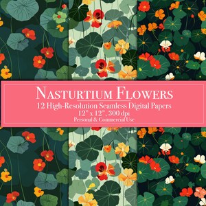 Nasturtium Flowers Digital Papers, Floral Seamless Digital Scrapbook ...