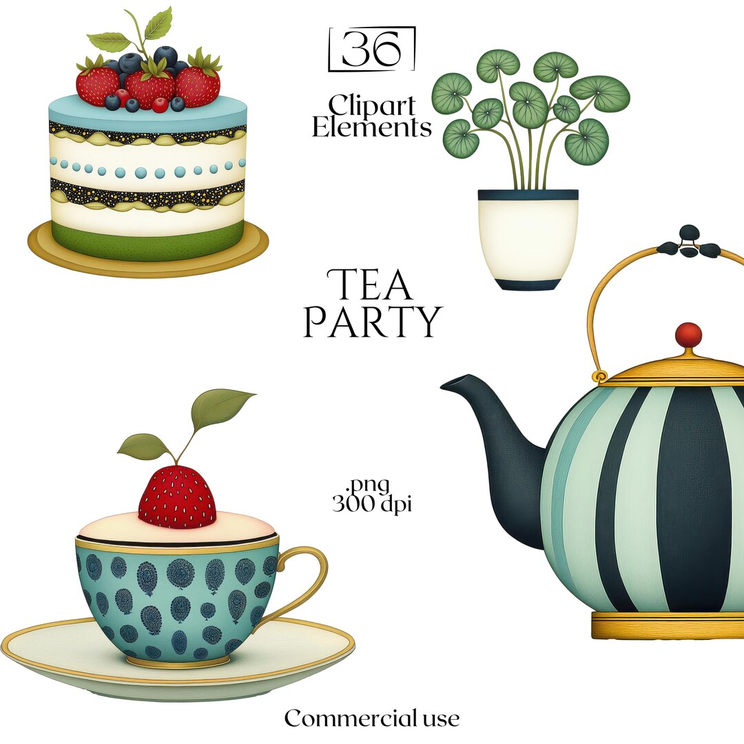 Tea Party Clipart, Afternoon Tea Time Clip Art, Teapot Junk Journal ...