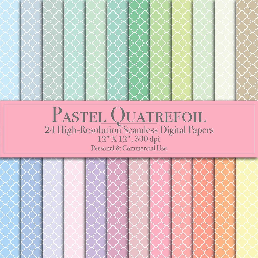 Rainbow Pastel Quatrefoil Digital Paper Bundle, Seamless Pattern ...