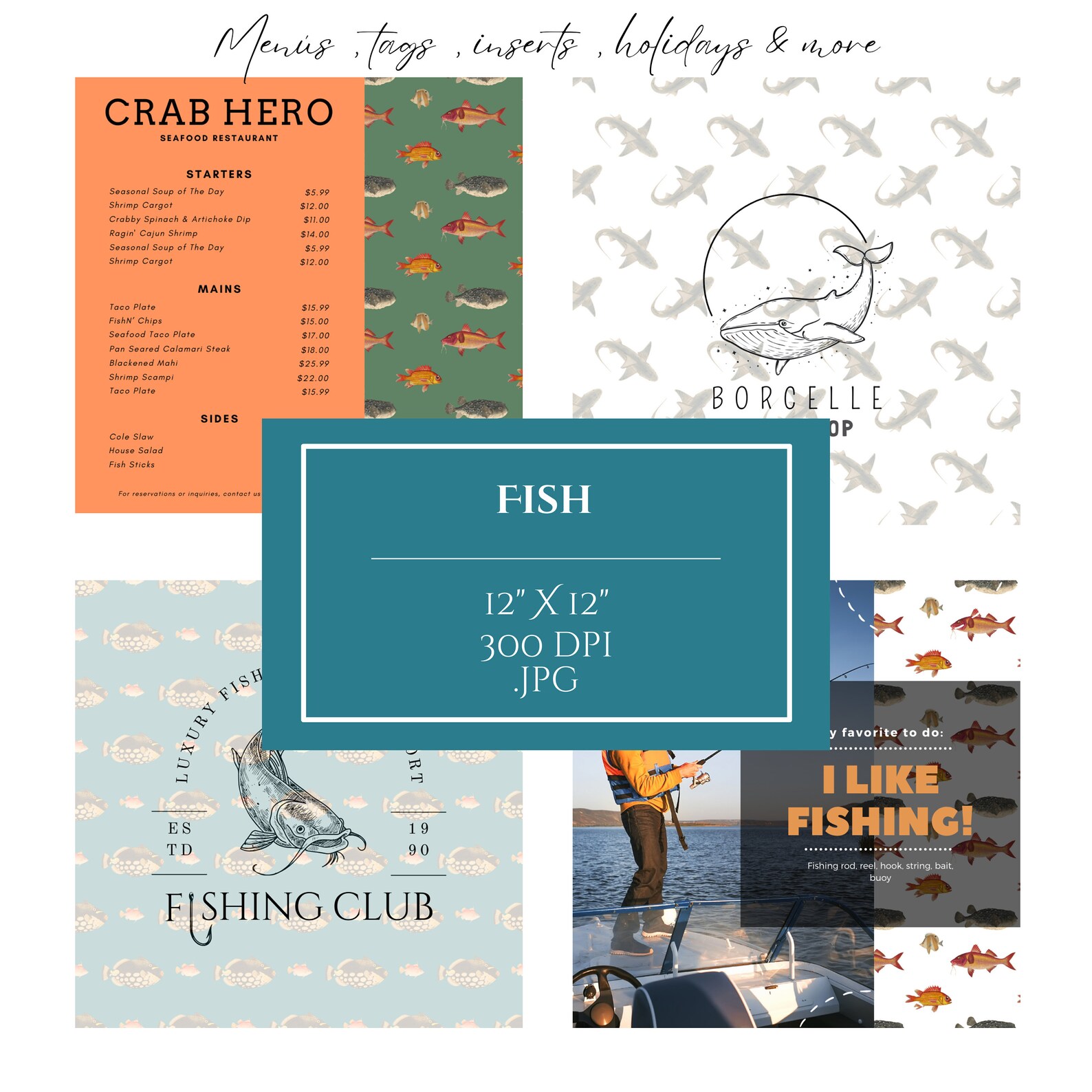 Fish Digital Papers, Ocean Seamless Pattern, Fishing Scrapbook Paper ...