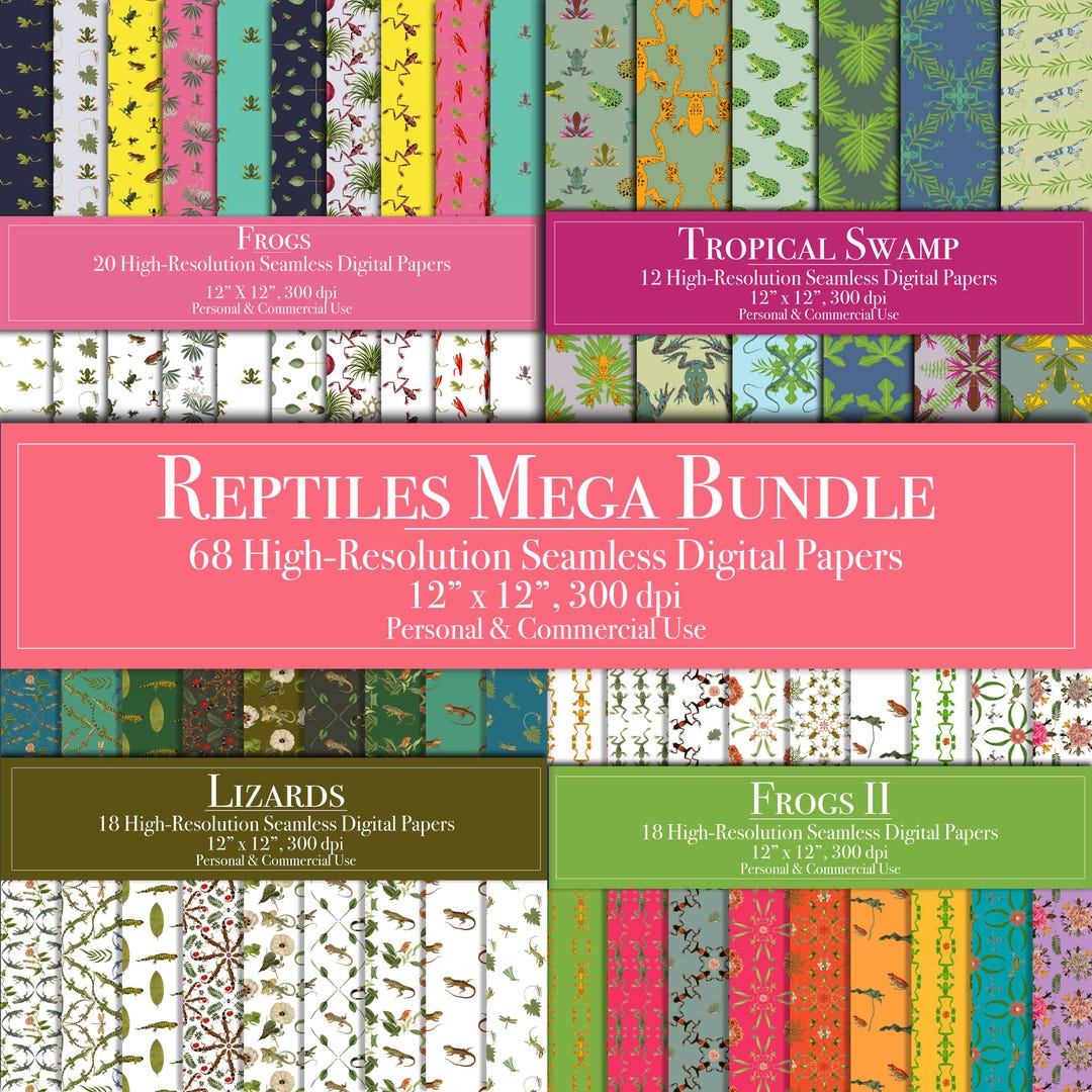 Reptiles Digital Paper Mega Bundle, Seamless Pattern Scrapbook Paper, Commercial Use, Instant ...
