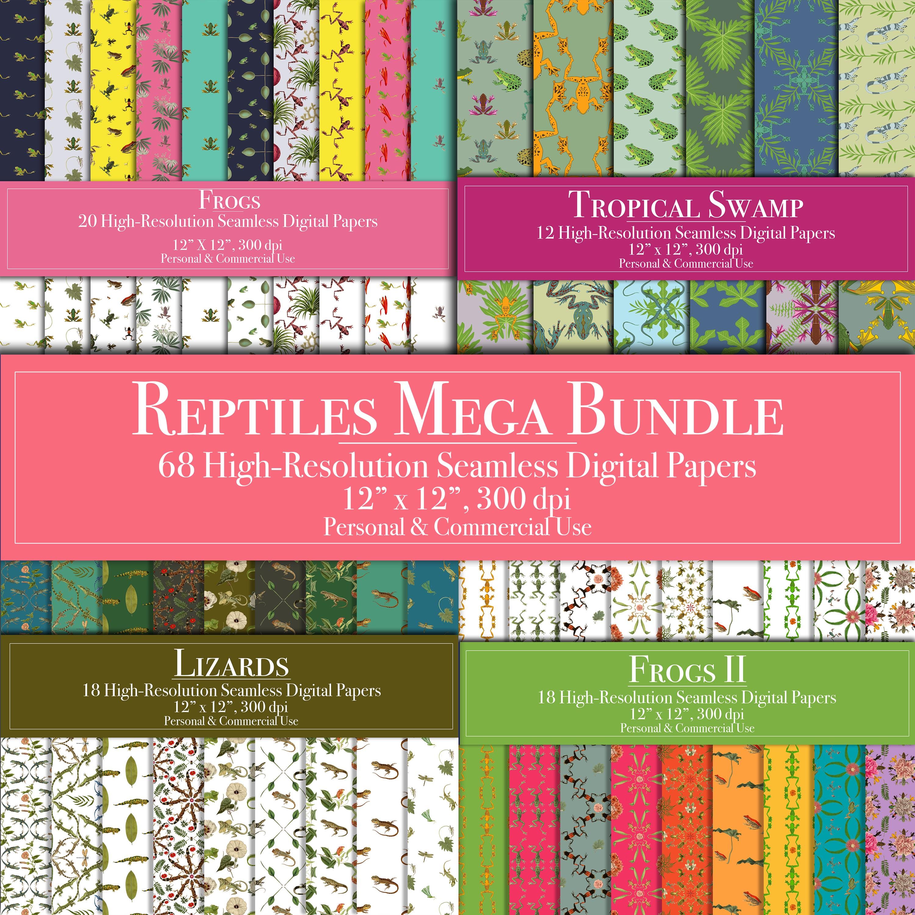 Reptiles Digital Paper Mega Bundle, Seamless Pattern Scrapbook Paper ...