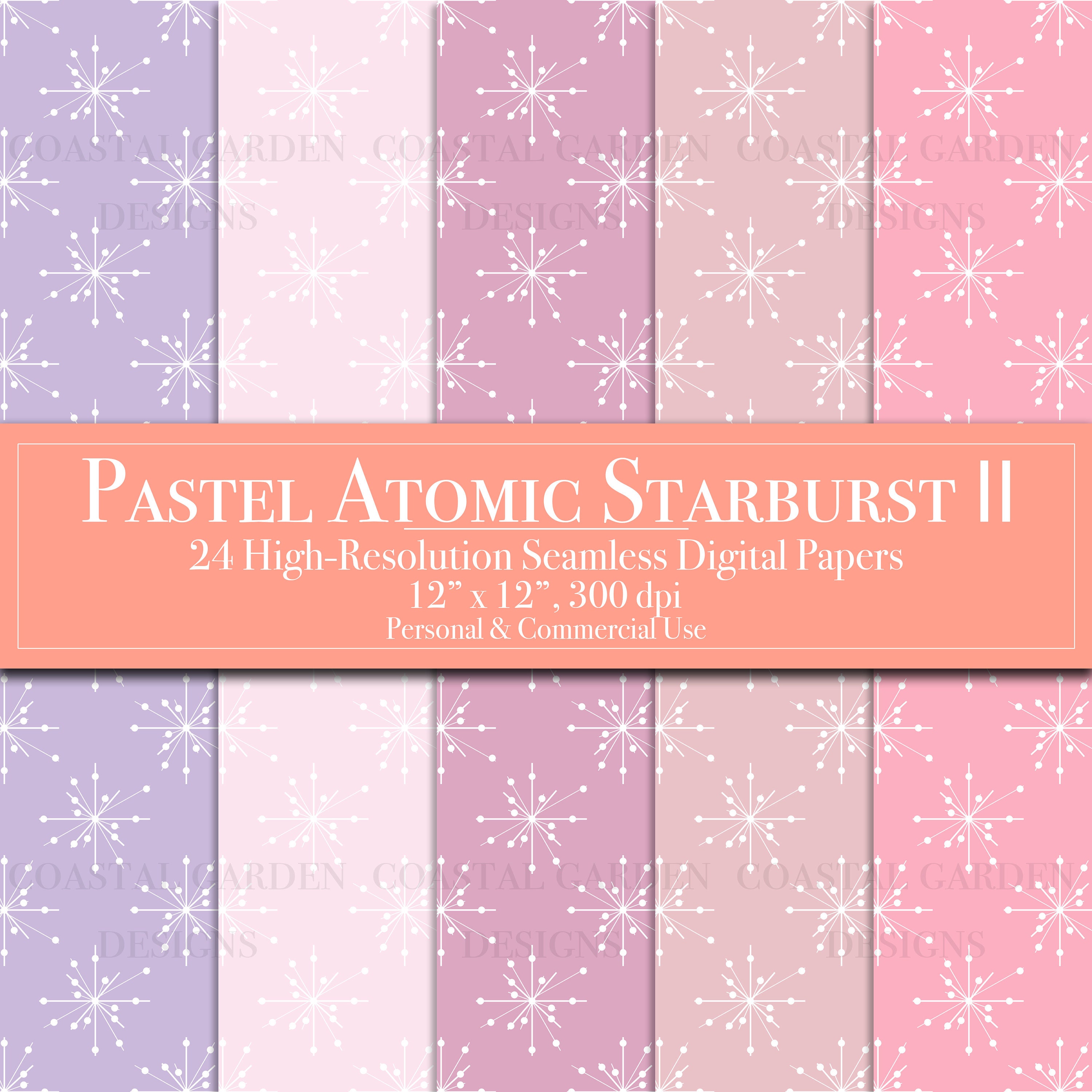 Atomic Starburst II Digital Papers, Seamless Pattern Scrapbook Paper ...