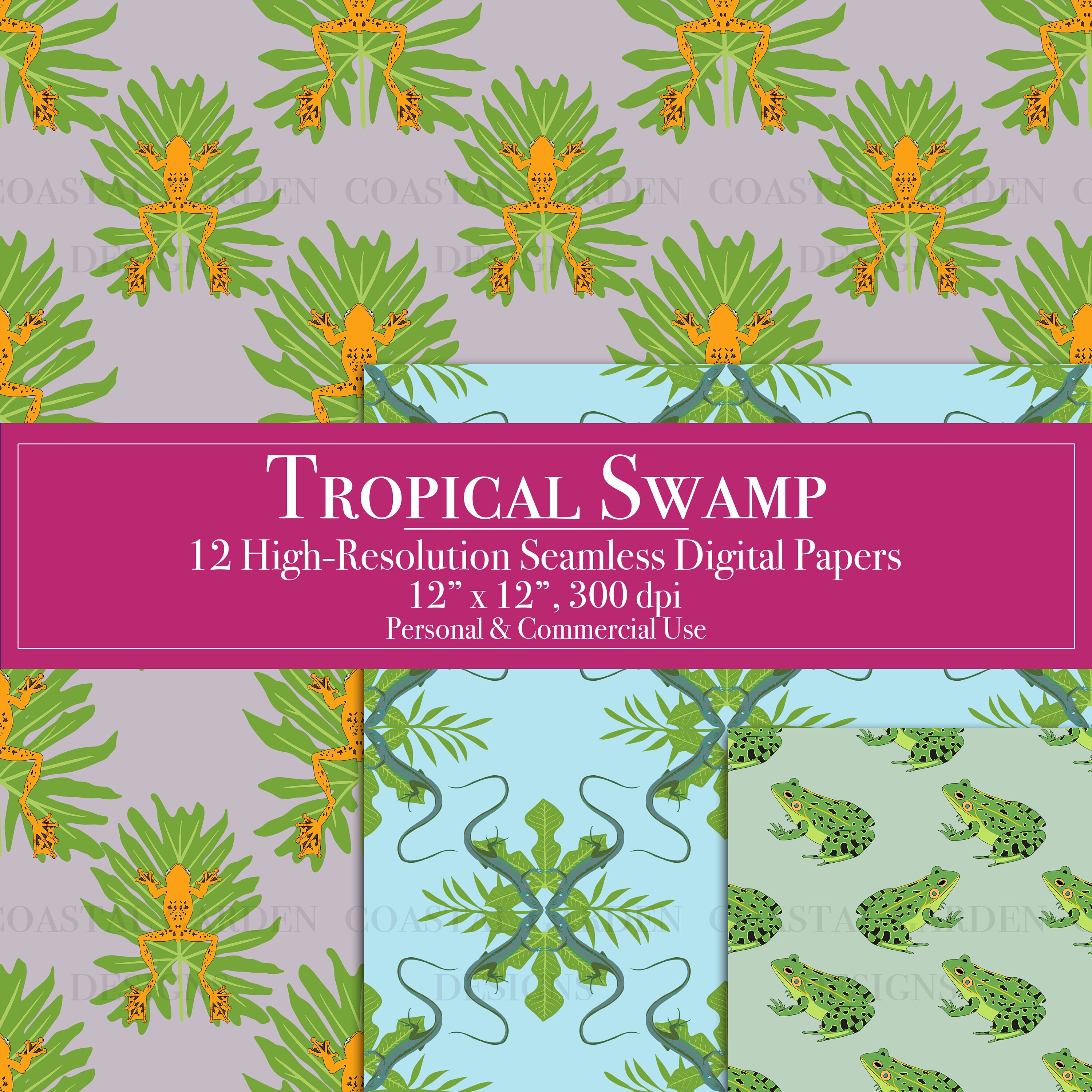 Tropical Swamp Digital Paper, Seamless Digital Scrapbook Paper, Planner ...