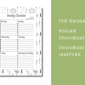Cooking Printable Weekly Checklist Template, Chef Theme, Foodie Blank ...
