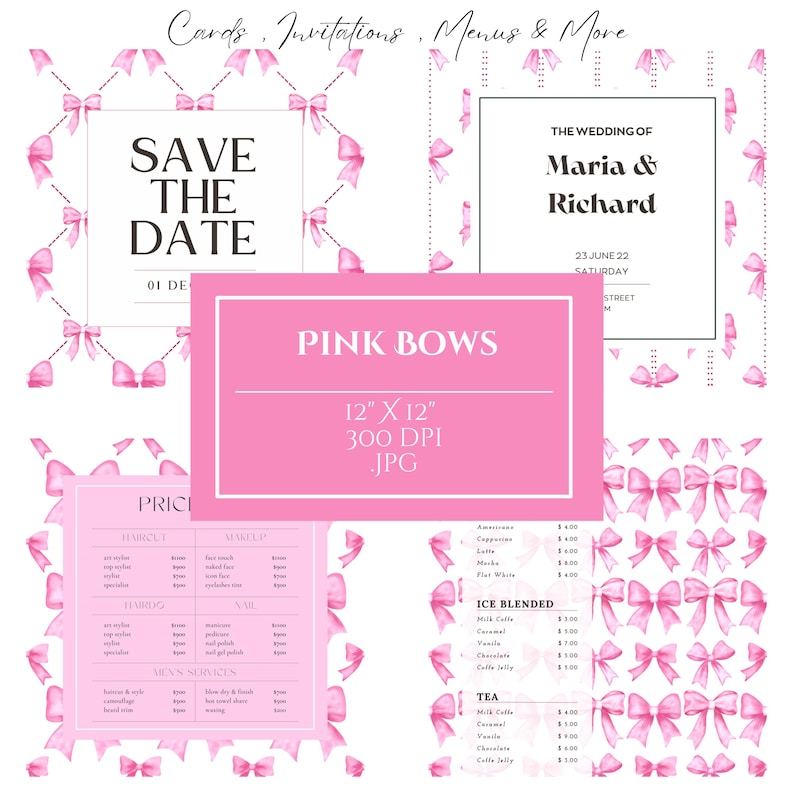 Pink Bows Digital Papers, Preppy Seamless Pattern, Coquette Ribbons ...