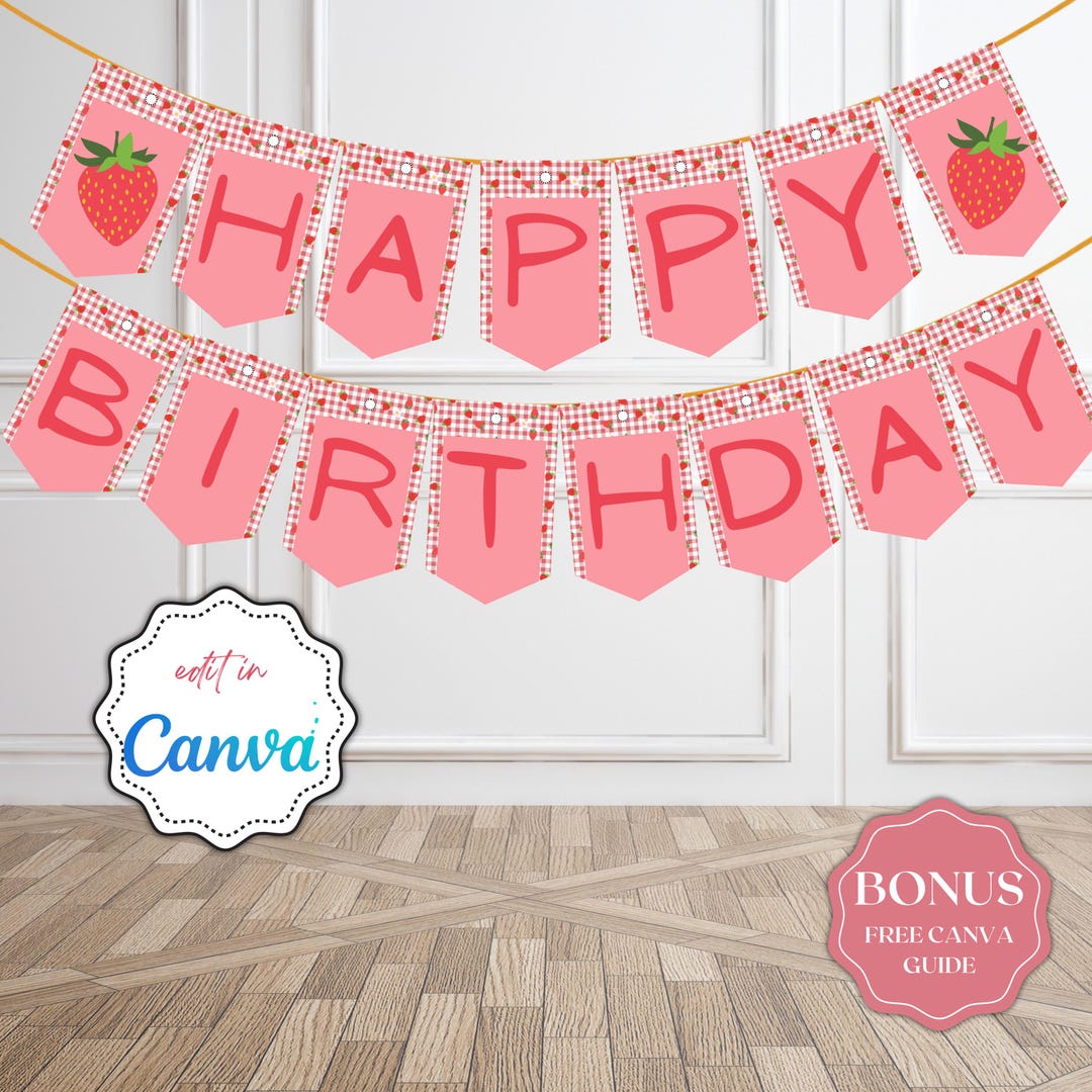 Strawberry Birthday Banner, Happy Birthday Berry Bunting, Printable ...