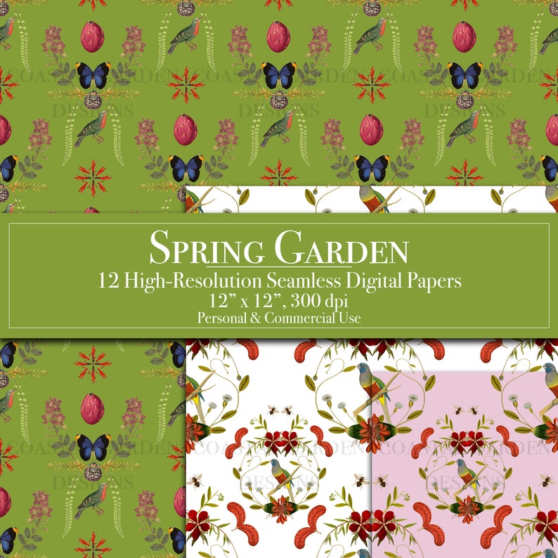 Spring Garden Digital Paper, Seamless Pattern Scrapbook Paper, Planner ...