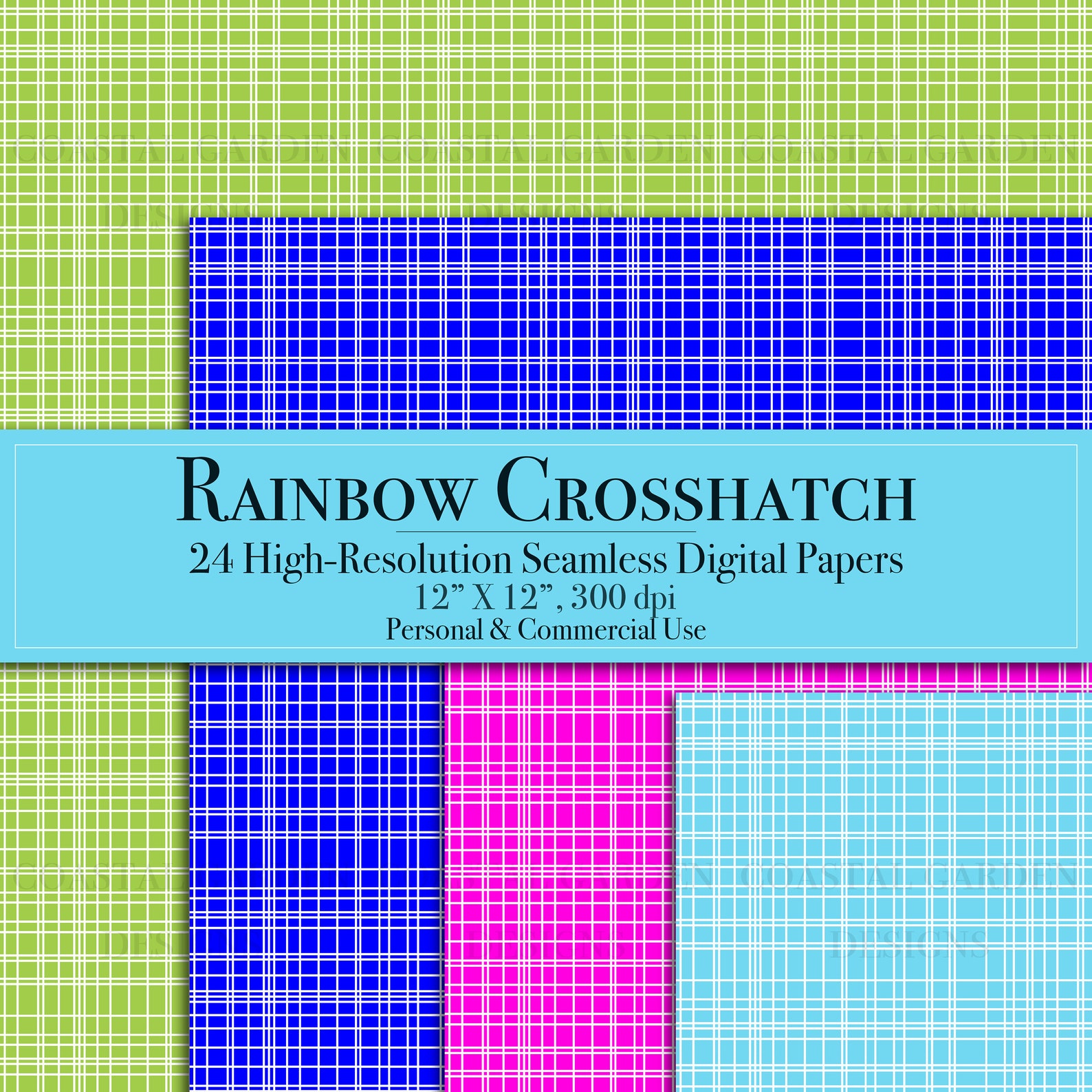 Rainbow Crosshatch Digital Paper Bundle, Seamless Pattern, Scrapbook ...