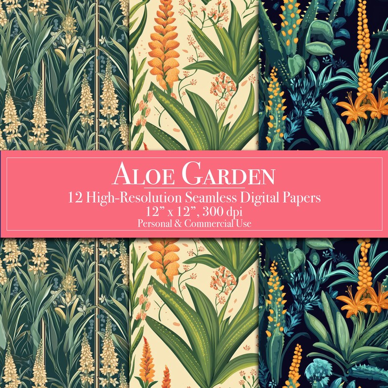 Aloe Garden Digital Paper, Seamless Scrapbook Paper, Commercial Use ...