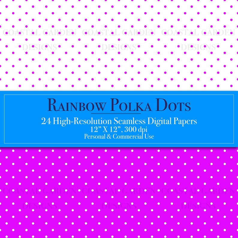 Rainbow Polka Dots Digital Paper Set, Seamless Pattern, Scrapbook Paper ...