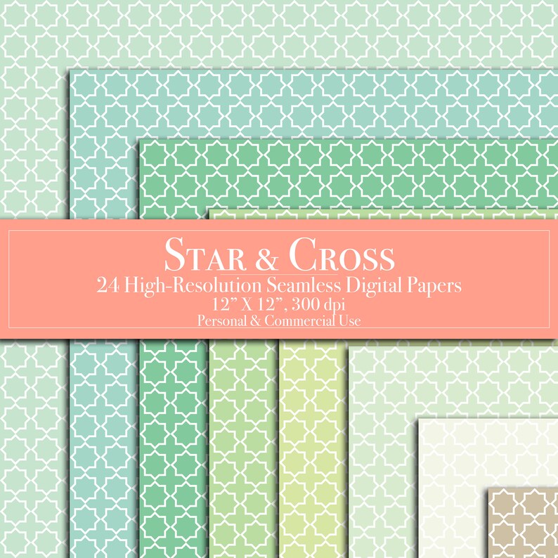 Pastel Star Cross Lattice Digital Paper, Seamless Pattern Scrapbook ...