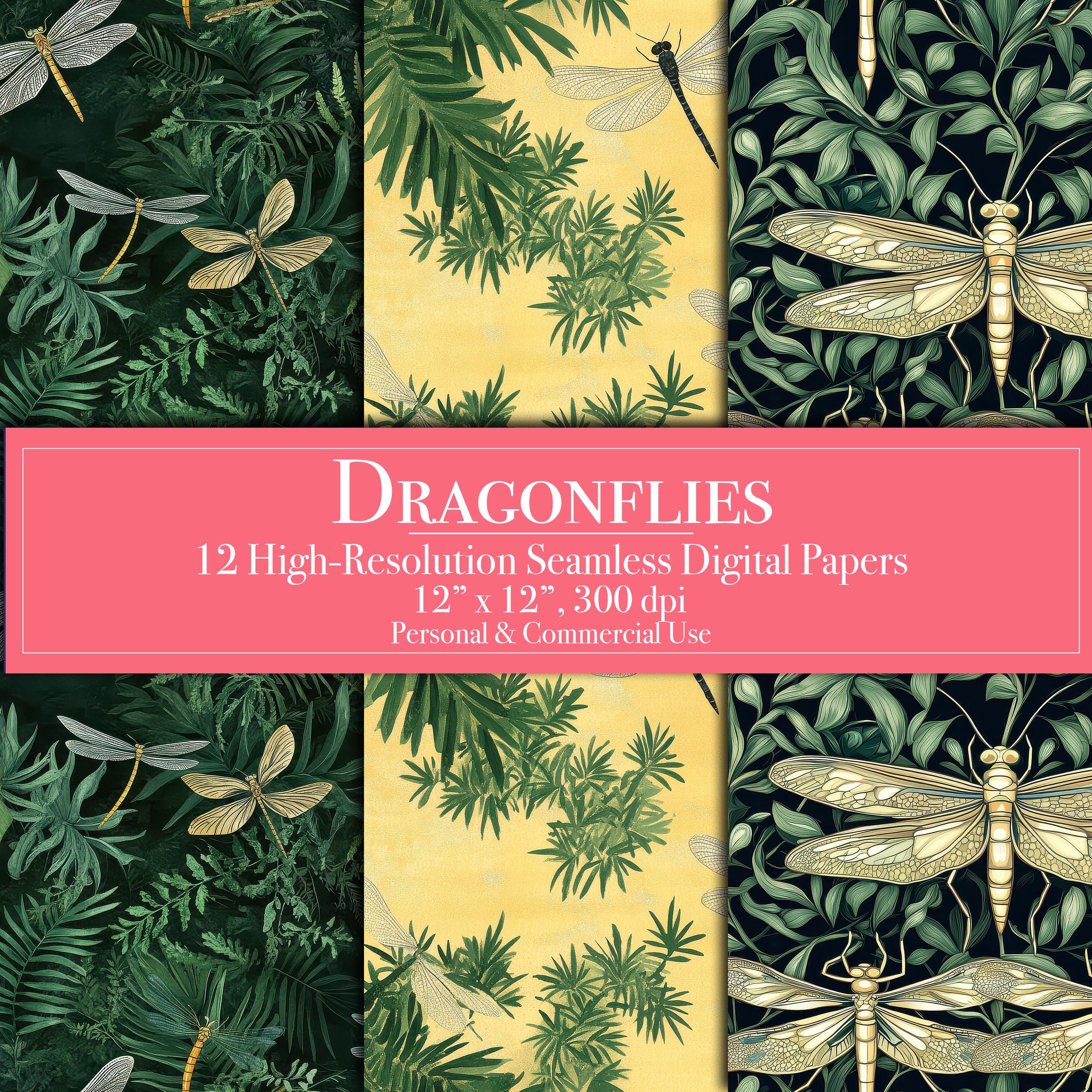 Dragonfly Digital Paper Pack, Seamless Dragonfly Scrapbook Pattern for ...