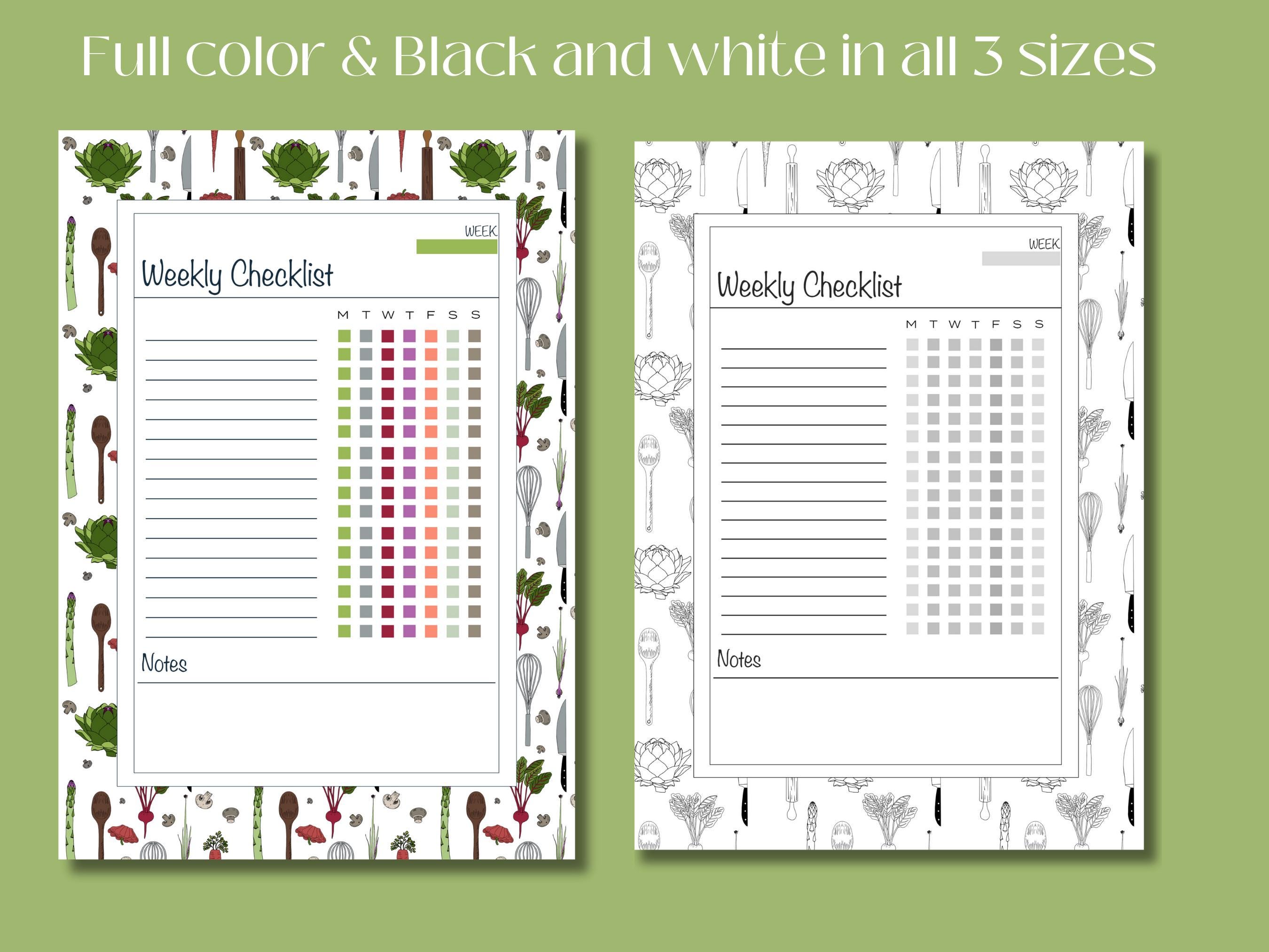 Foodie Printable Weekly Checklist Template, Chef Theme, Cooking Blank ...