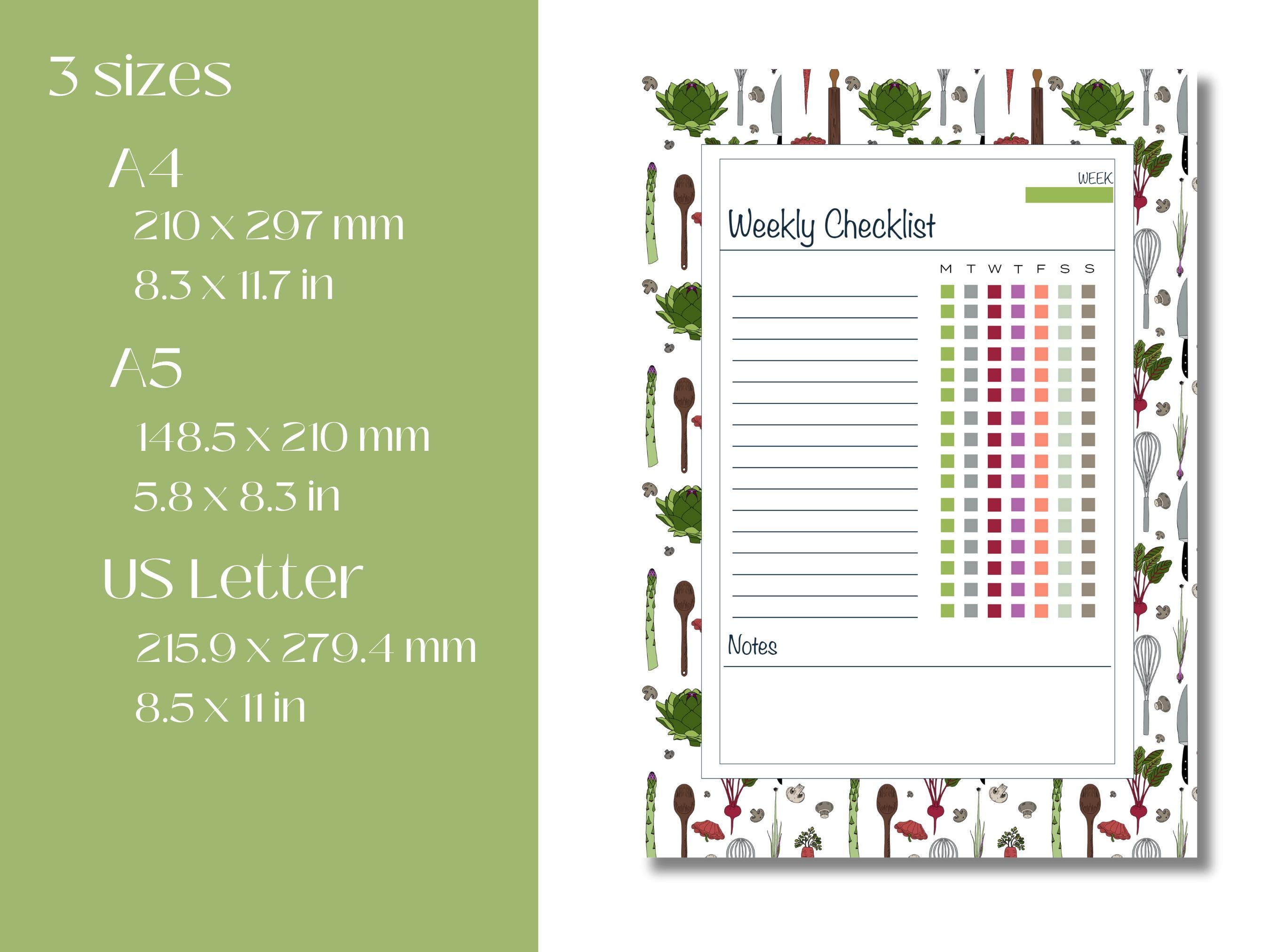 Foodie Printable Weekly Checklist Template, Chef Theme, Cooking Blank ...