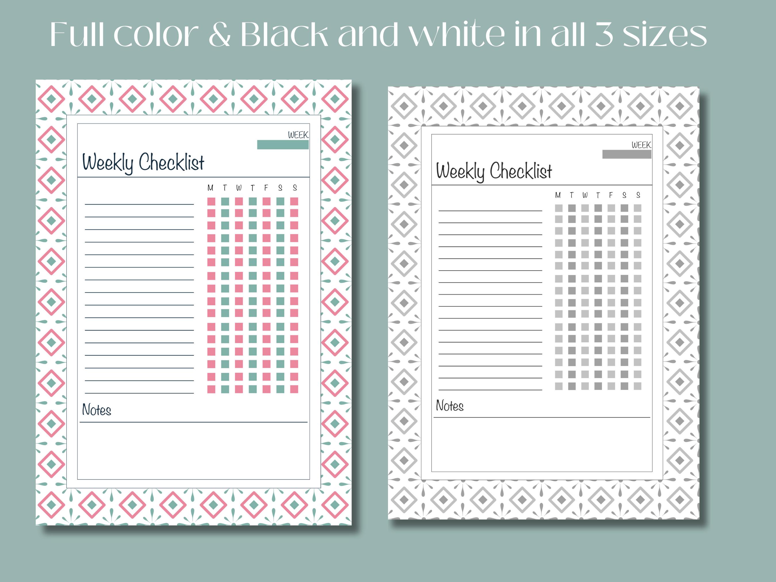 Printable Weekly Checklist Template, Boho Retro Theme, Blank List, List ...