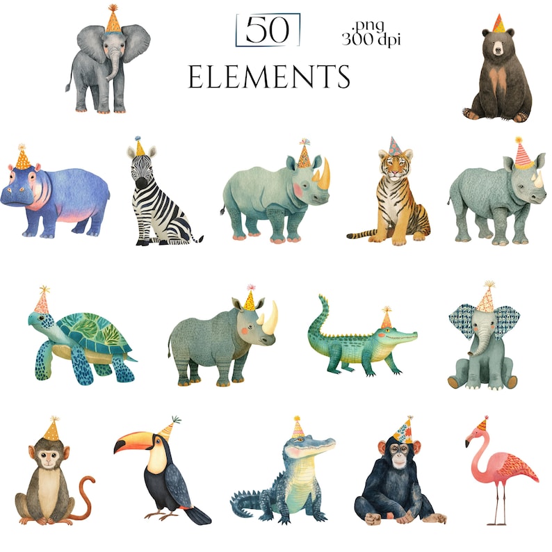 Jungle Party Animals Clipart, Cute Safari Animals Graphics, Wild ...