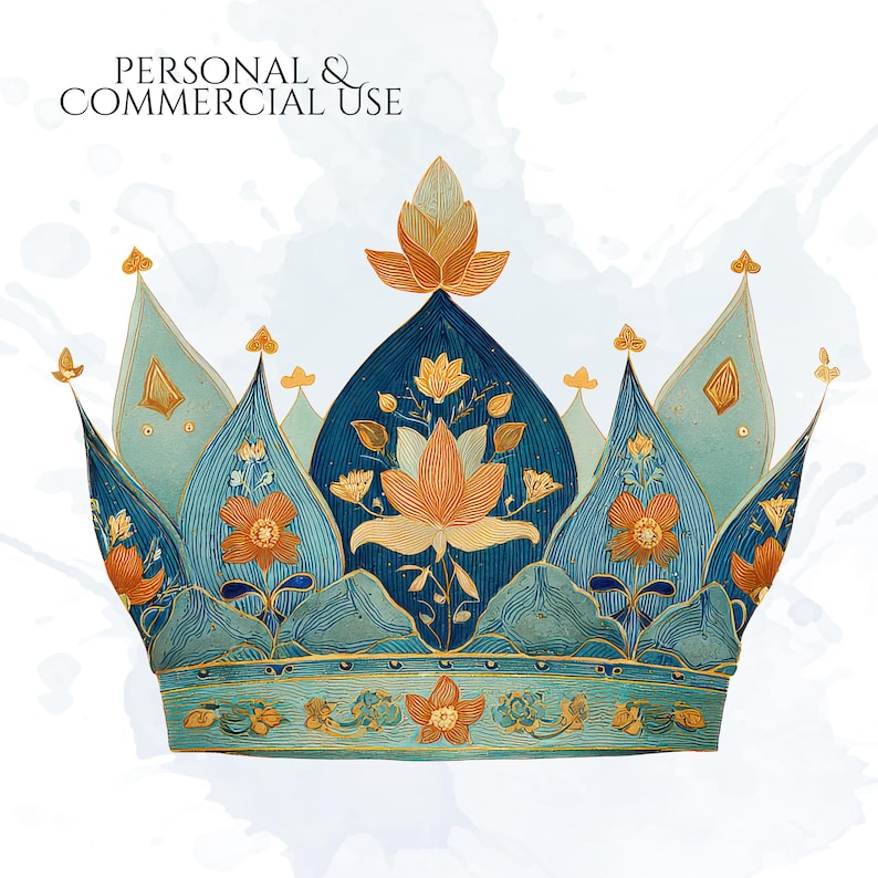 Art Nouveau Crowns Clipart, Floral William Morris Crown Illustrations ...