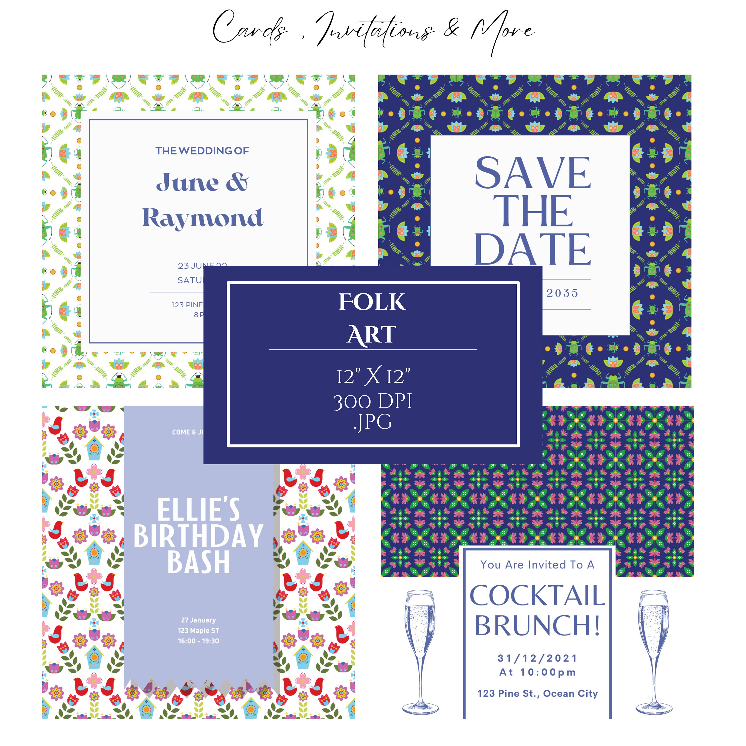 Folk Art Digital Paper, Seamless Digital Scrapbook Paper, Planner ...