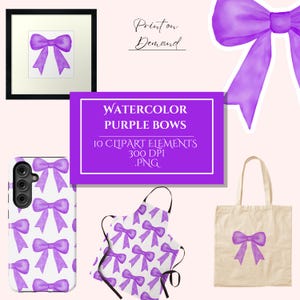 Watercolor Purple Ribbons Digital Papers & Clipart Bundle, Puce Bows ...