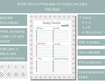 Printable Weekly Checklist Template, Peony Theme, Blank List, Flower ...