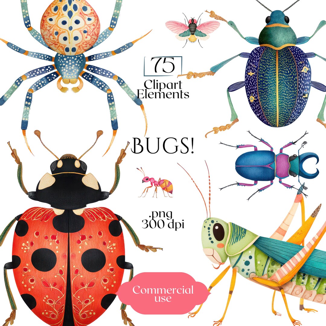 Bugs Clipart, Colorful Insect PNG Elements, Beetles Butterflies Bees ...