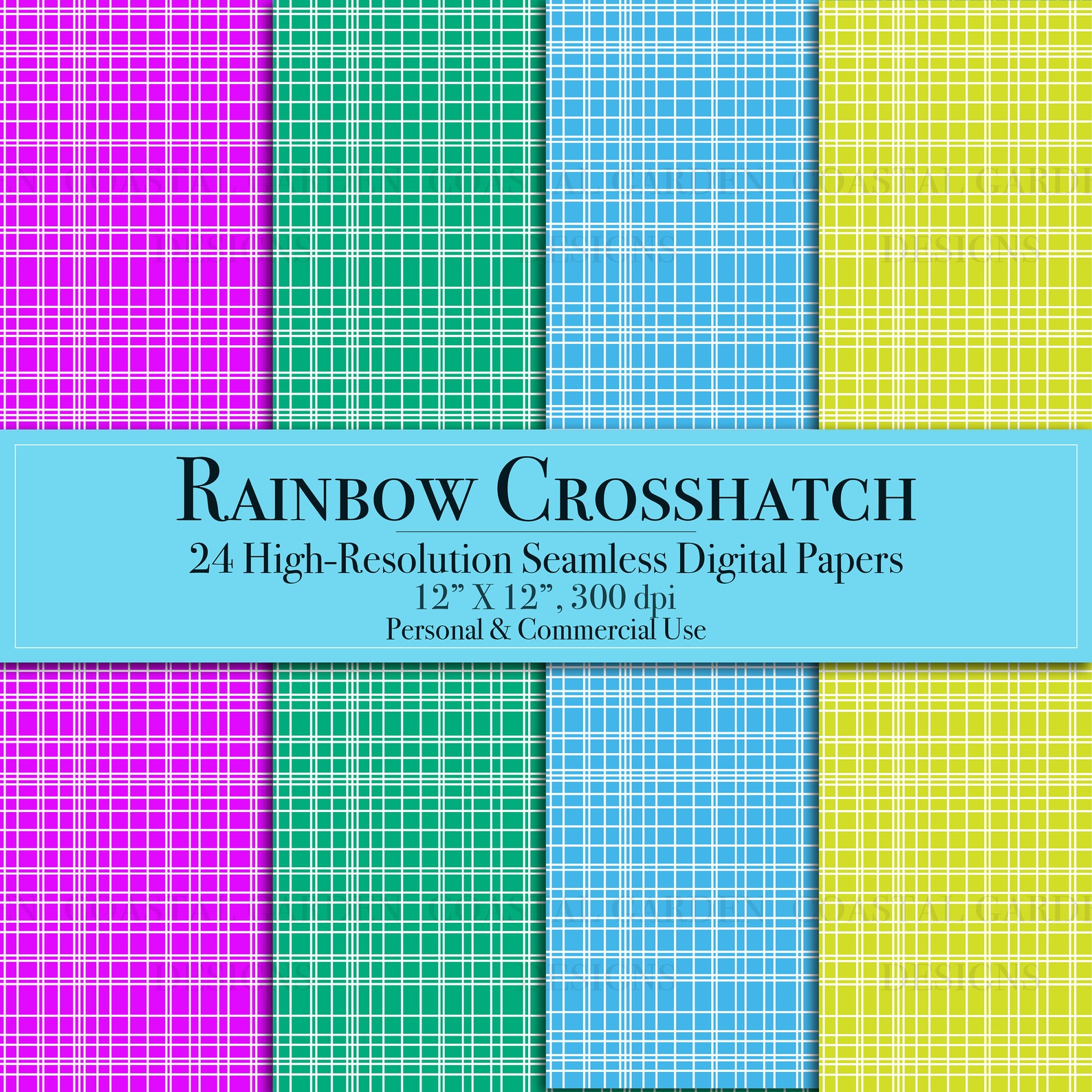 Rainbow Crosshatch Digital Paper Bundle, Seamless Pattern, Scrapbook ...