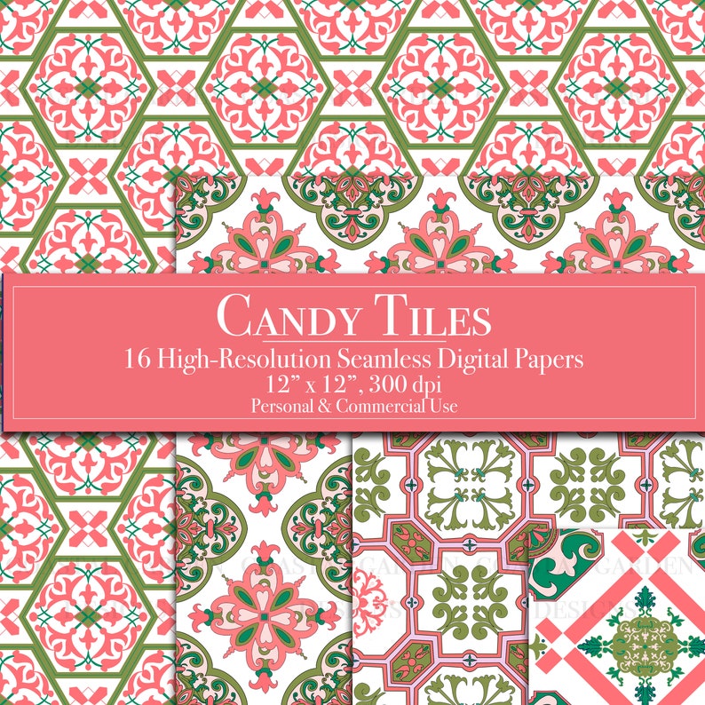 Candy Tile Digital Paper Bundle, Seamless Coordinating Patterns ...