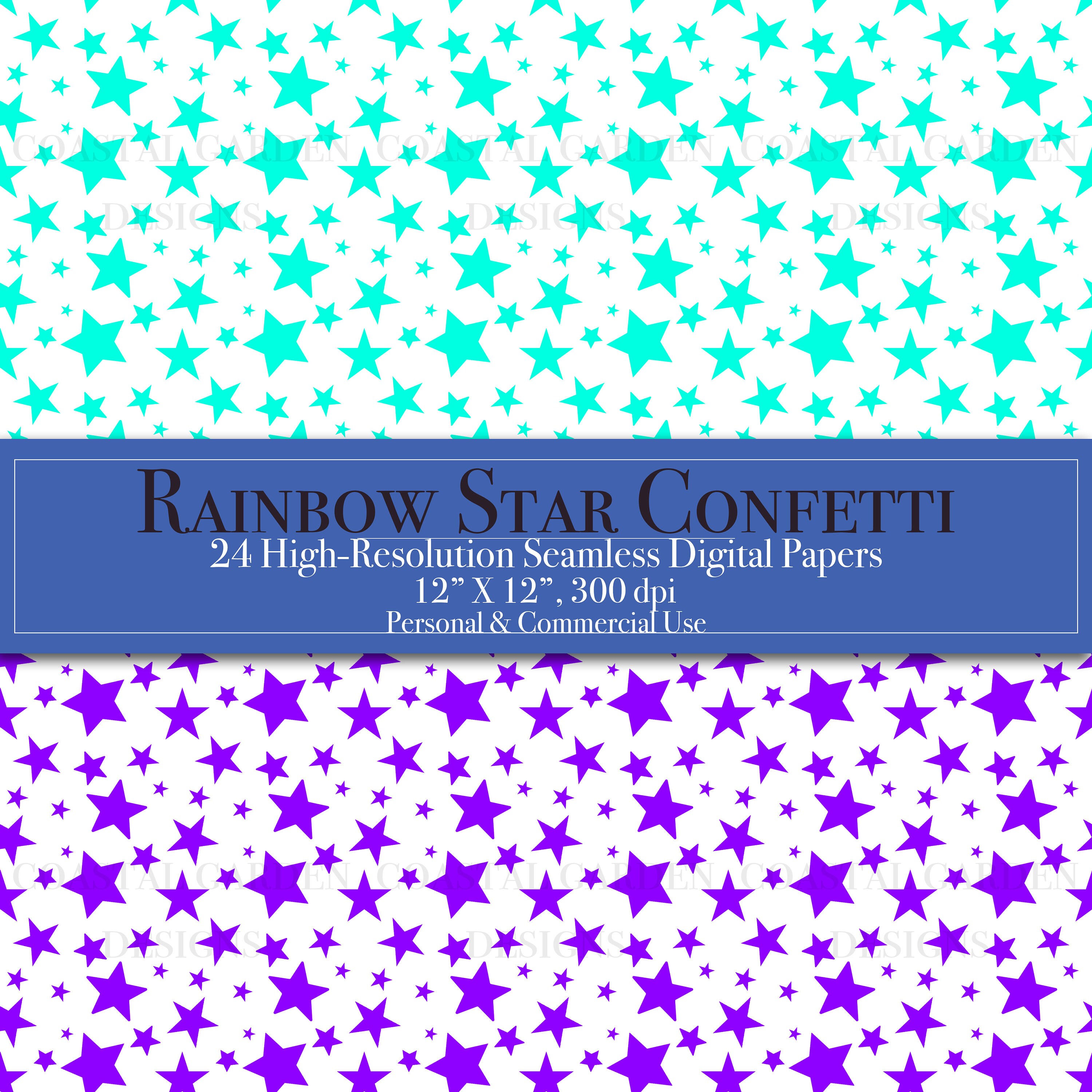 Rainbow Star Confetti Digital Paper Bundle, Seamless Pattern Set ...