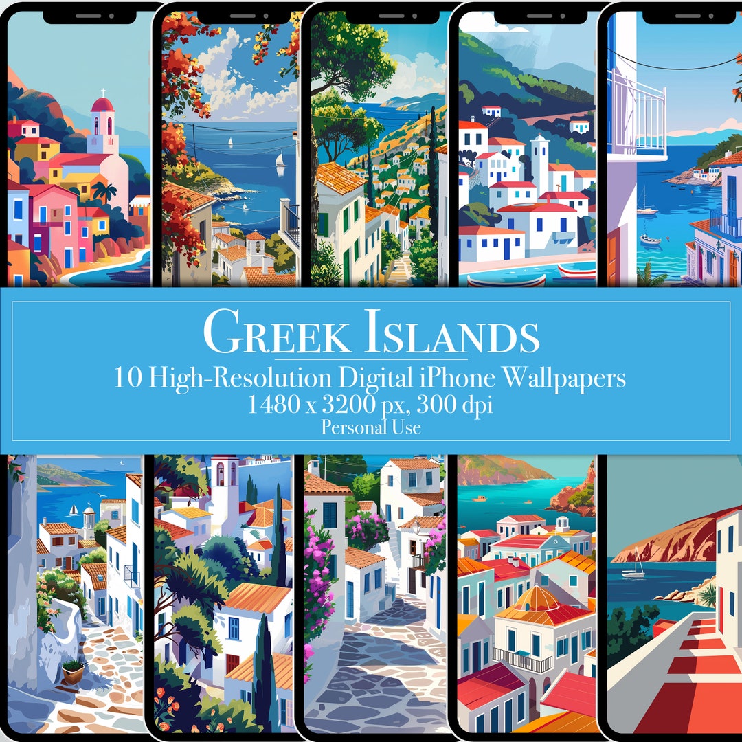 10 iPhone Android Wallpapers, Greek Island Towns, Digital Download ...