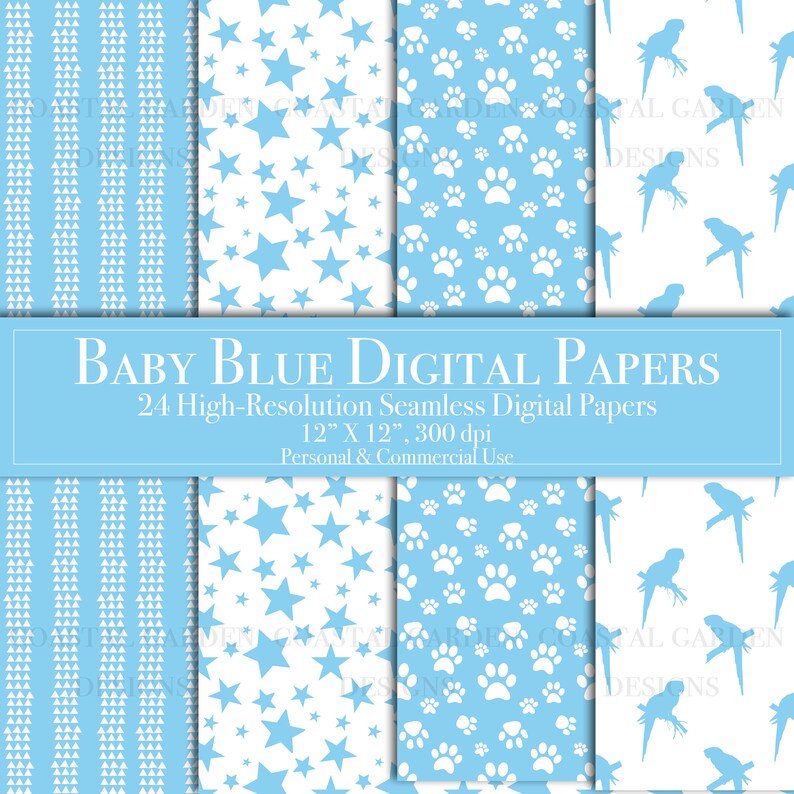 Baby Blue Digital Paper, Seamless Scrapbook Paper Commercial Use ...