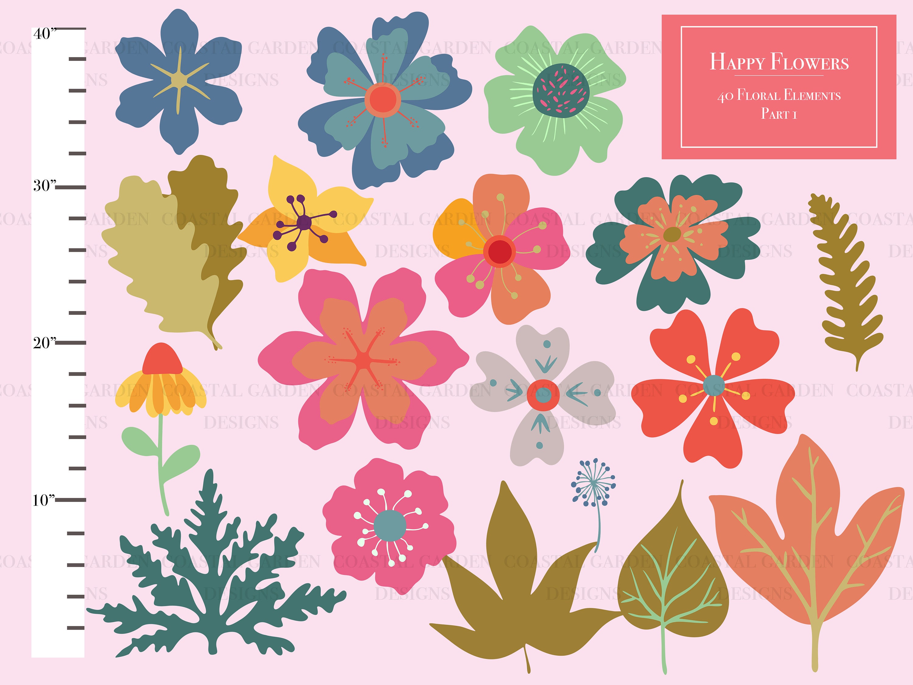 Flowers Clipart Set, Happy Floral Clip Art Collection, Cute Sticker ...