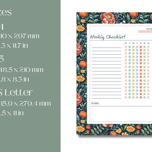 Printable Weekly Checklist Template, Peony Theme, Blank List, Flower ...