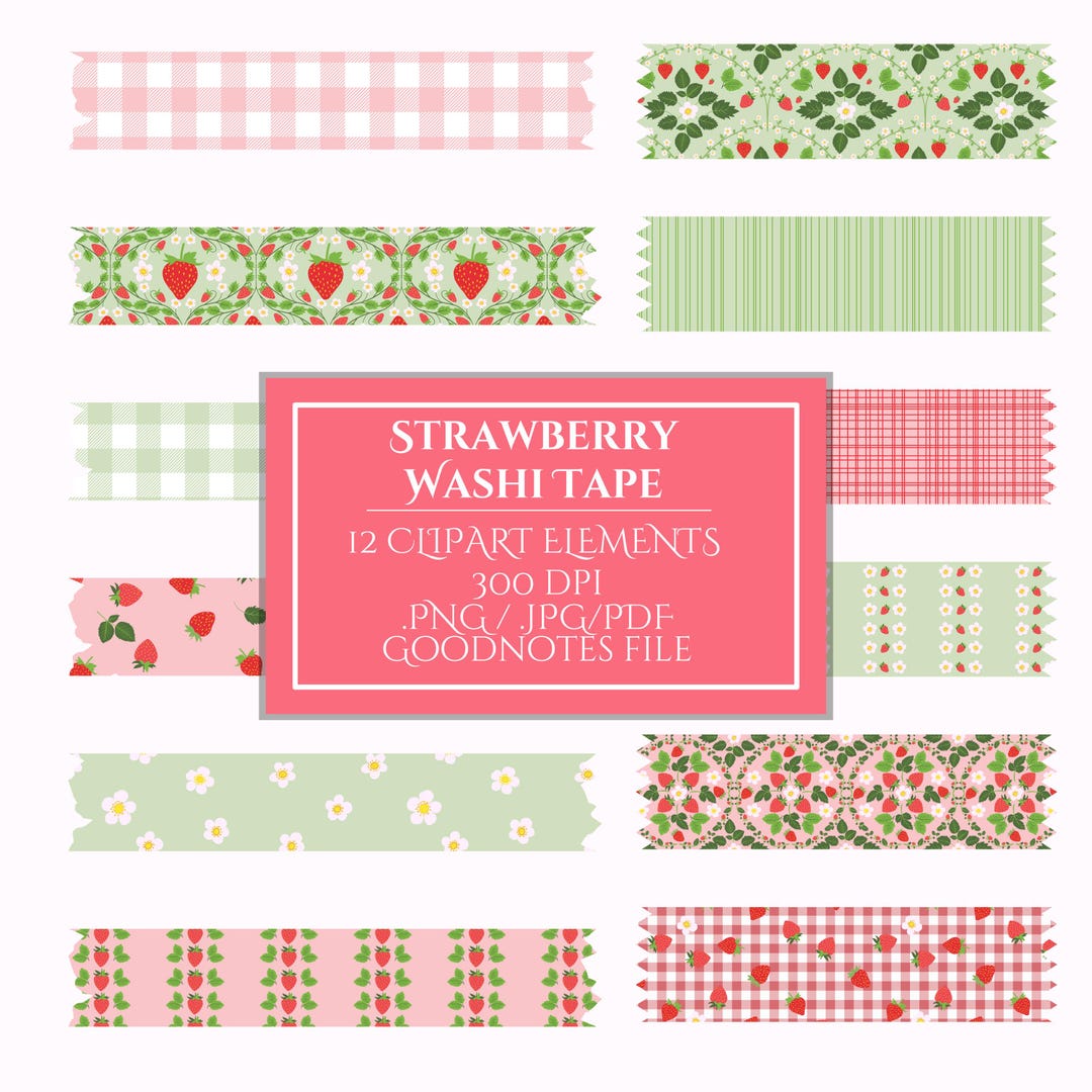 Digital Washi Tape, Strawberry Dream Tape Clipart, Goodnotes Sticky ...