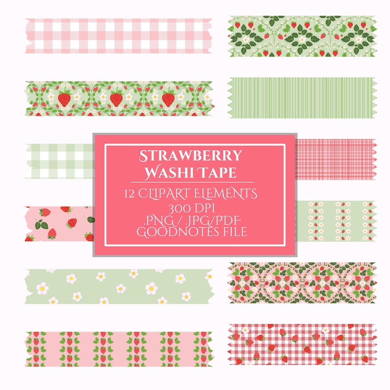 Digital Washi Tape, Strawberry Dream Tape Clipart, Goodnotes Sticky ...
