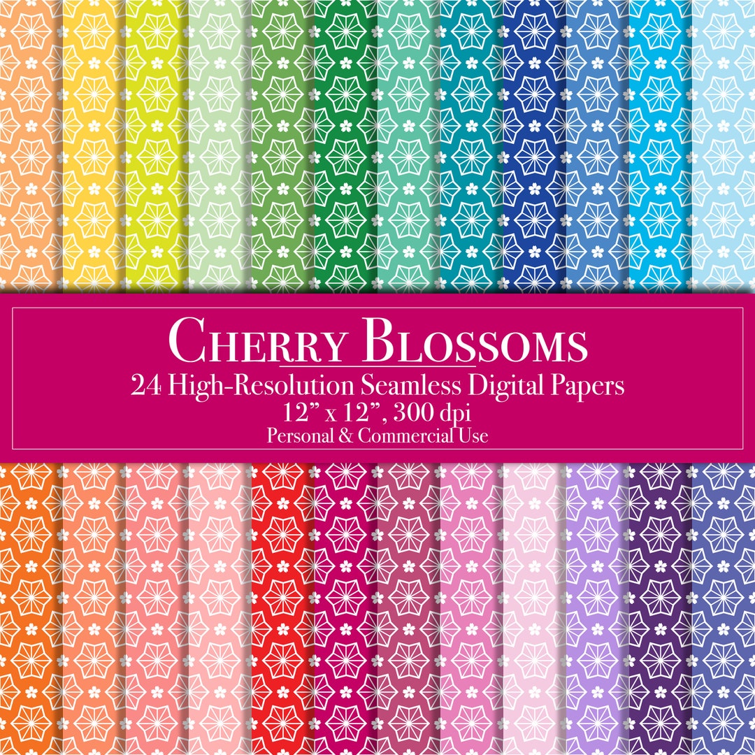 Cherry Blossoms Digital Paper, Seamless Pattern Scrapbook Paper ...