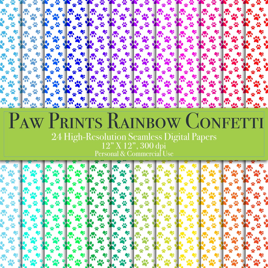 Paw Prints Rainbow Confetti Digital Paper Bundle, Seamless Pattern, Dog ...