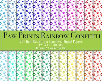 Bright Dog Paw Confetti Digital Paper Pack, 24 Paper, Scrapbook Paper ...