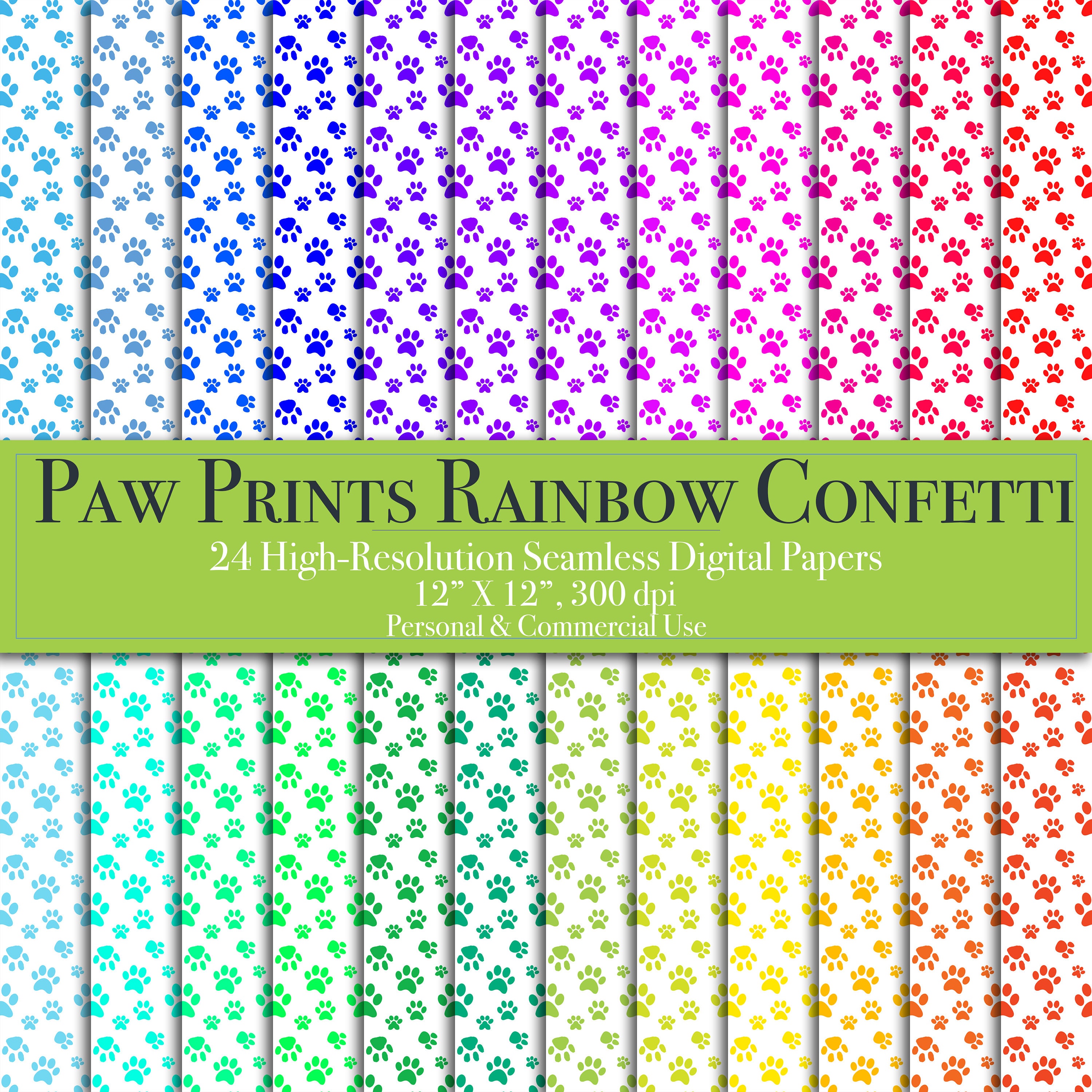 Paw Prints Rainbow Confetti Digital Paper Bundle, Seamless Pattern, Dog ...