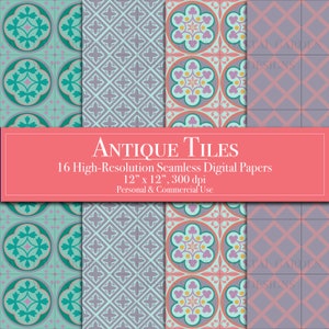 Antique Tiles Digital Paper Bundle, Seamless Patterns, Scrapbook Paper ...