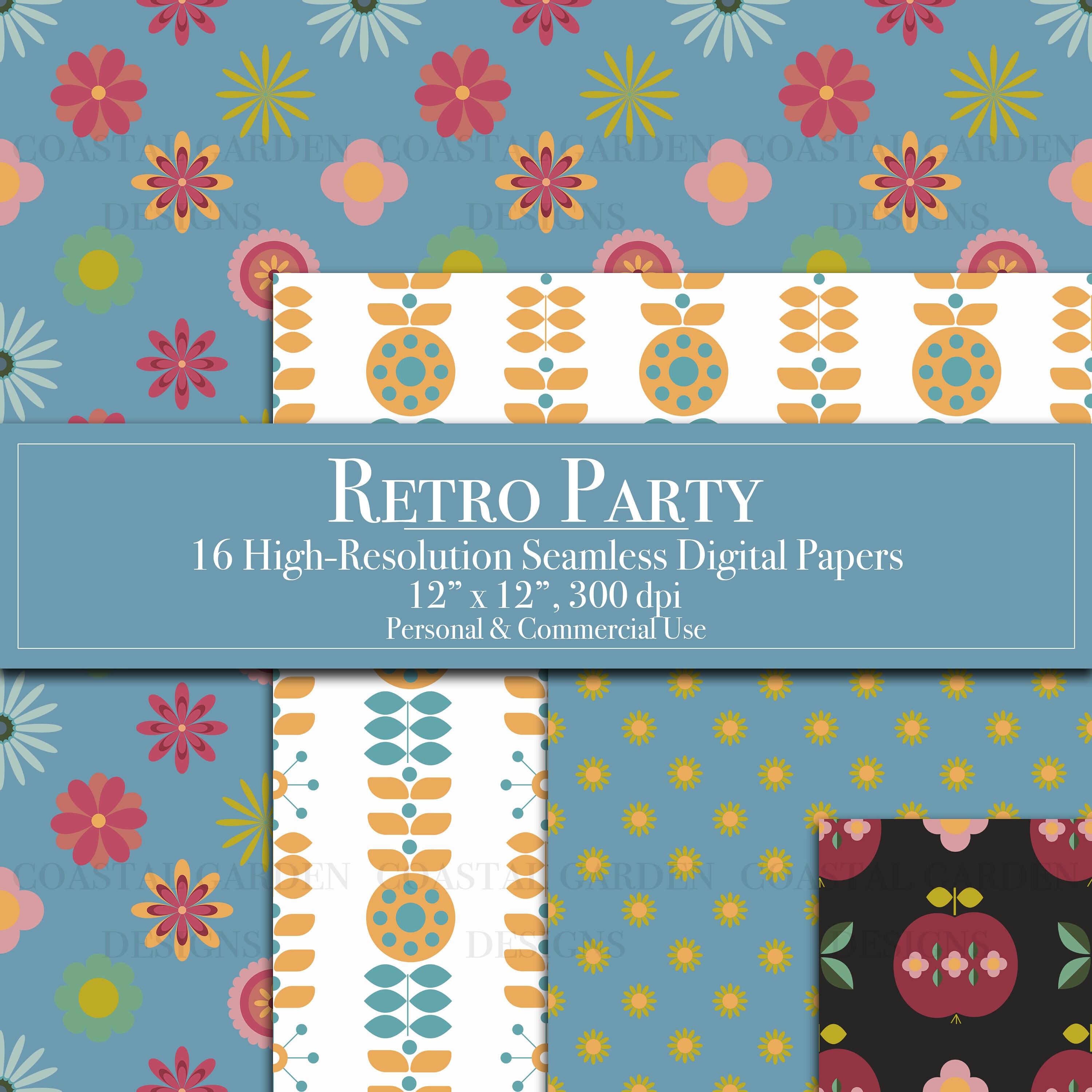 Vintage Retro Digital Papers, Seamless Pattern Scrapbook Paper ...
